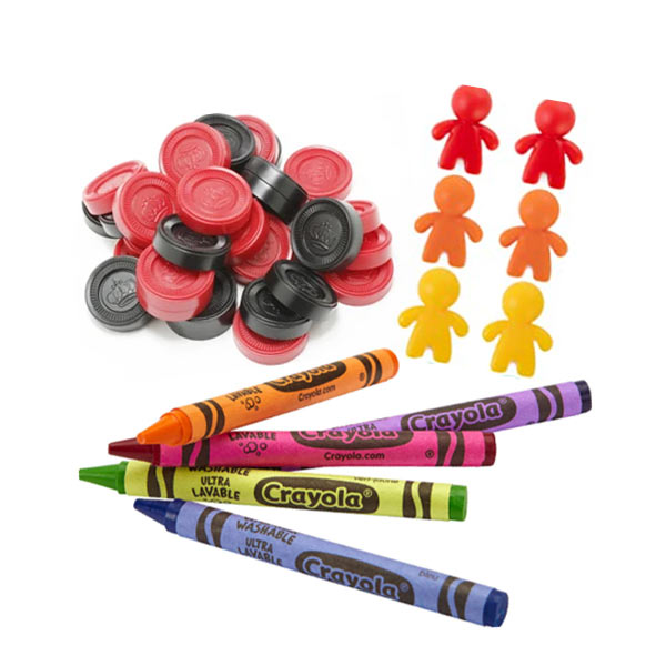 Playtime Game Pieces - Checker pieces, five colorful crayons, six ...